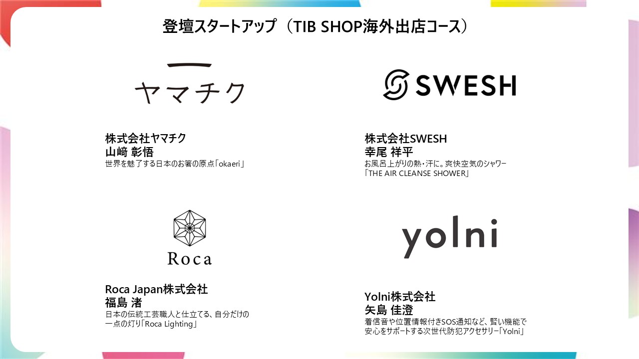 【観覧募集のご案内】 第25回TIB PITCH（SHOPコース/TIB SHOP海外出店コース）登壇スタートアップ・審査員決定 ...